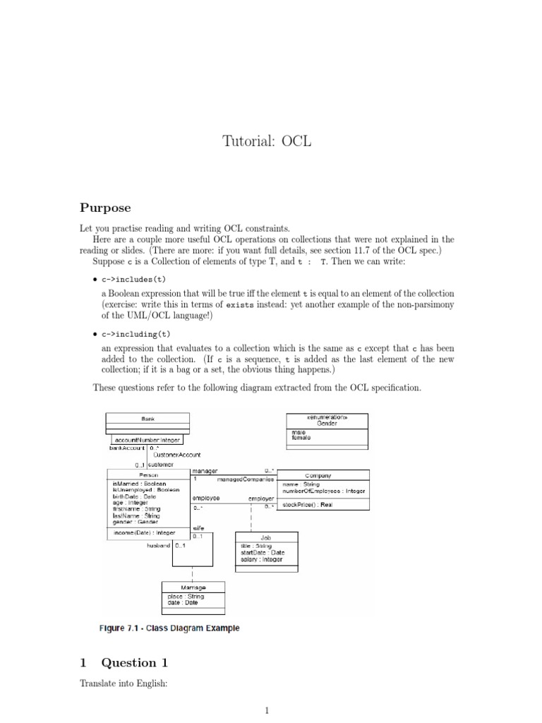 Ocl Tutorial Pdf Unified Modeling Language Teaching Mathematics