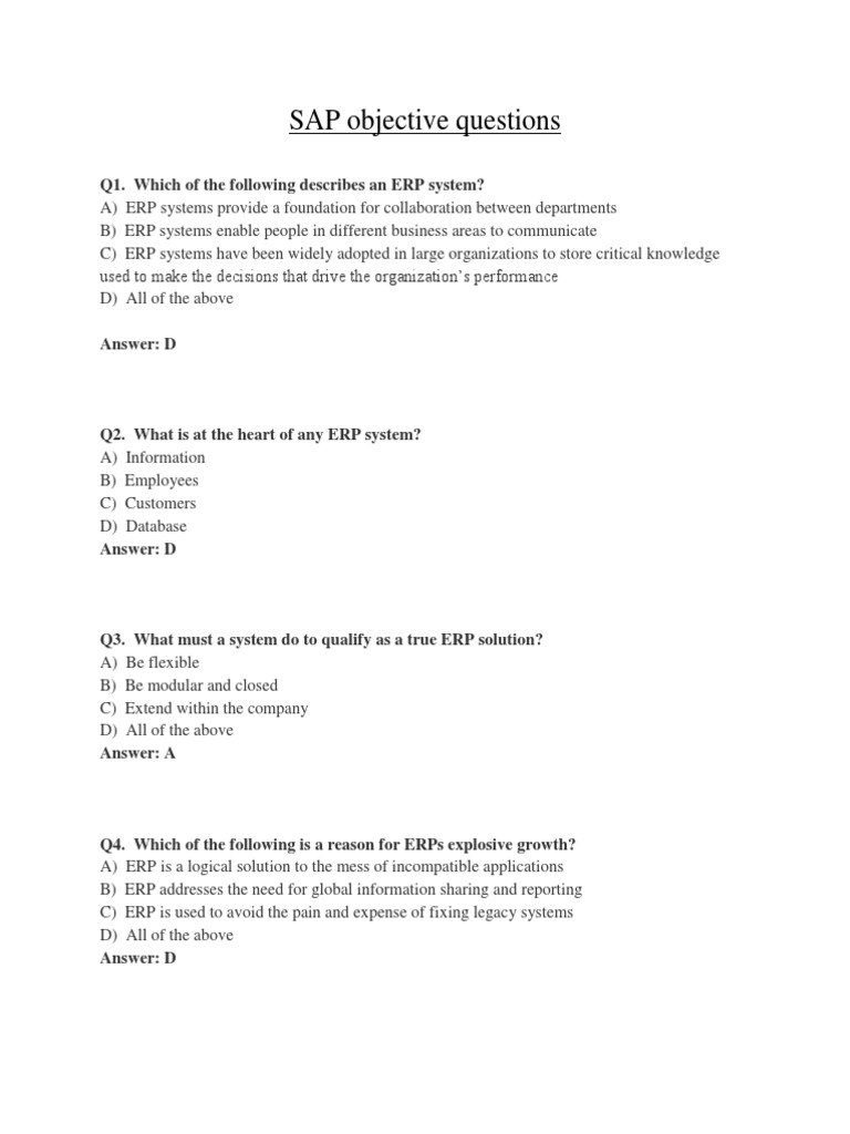 SAP Objective Questions PDF | PDF | Enterprise Resource Planning ...