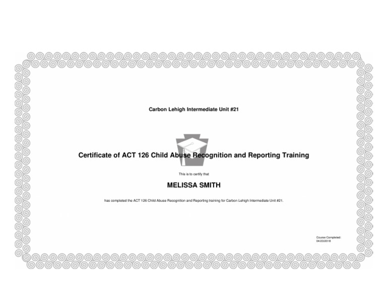 Child Abuse Training Certificate - Melissa Smith | PDF | Abusive ...