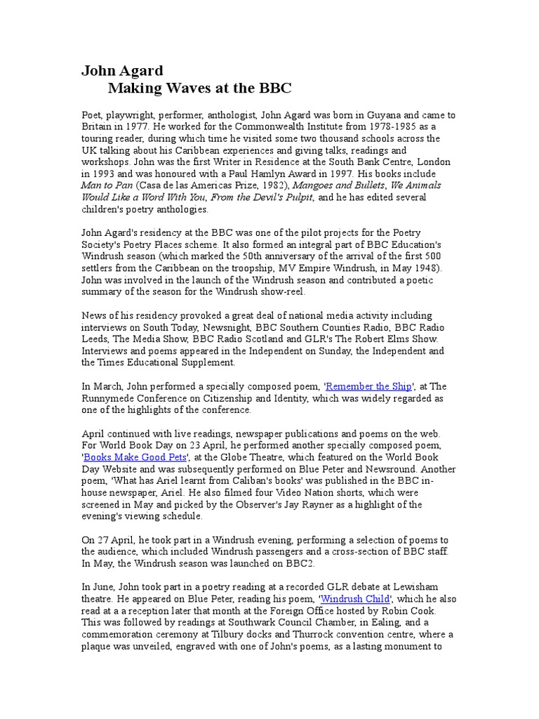 john agard biog | Bbc | Poetry