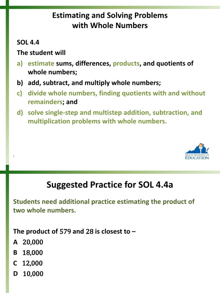 4.4 - Estimating and Solving Problems With Whole Numbers | PDF ...