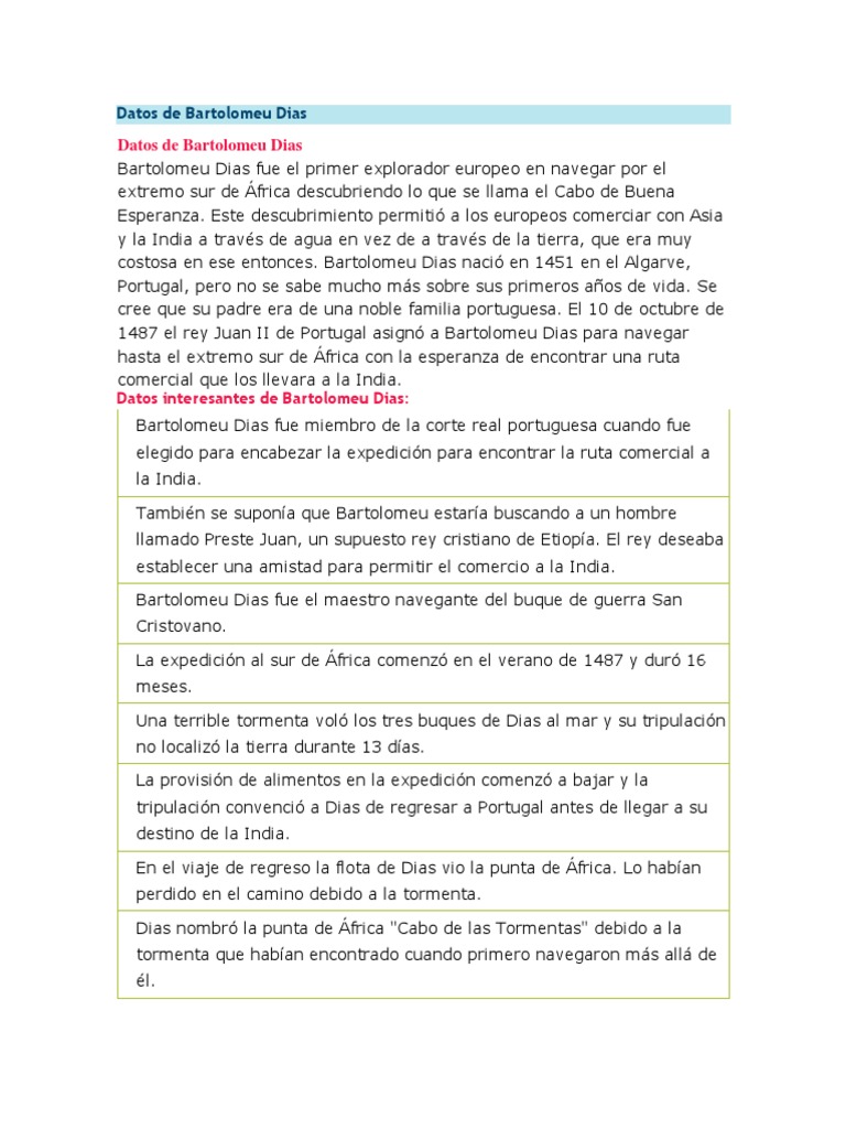 Datos de Bartolomeu Dias | PDF | Exploración | Agitación