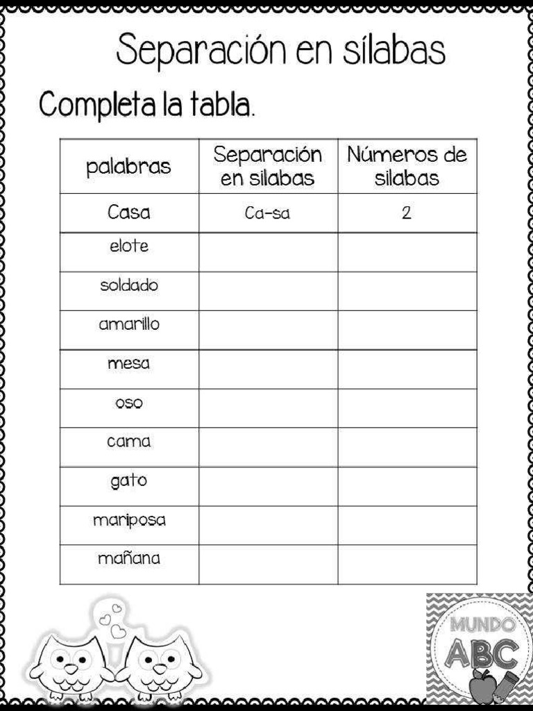 Maravillosas Actividades de La Rima, Separación de Sílabas, Cálculo ...