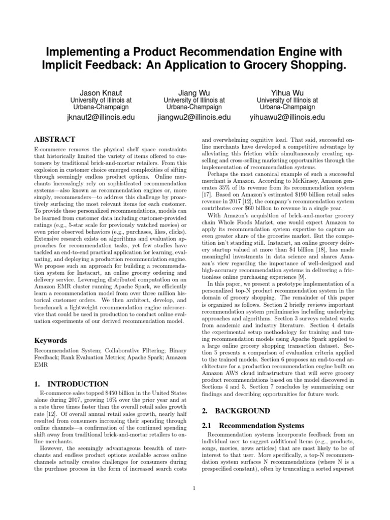 Implementing A Product Recommendation Engine With Implicit Feedback: An Application To Grocery ...