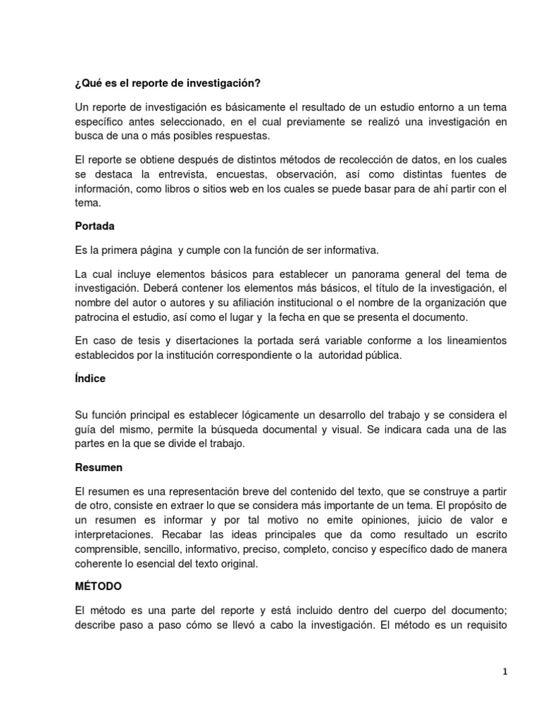 Reporte de Investigacion | PDF | Método científico | Información