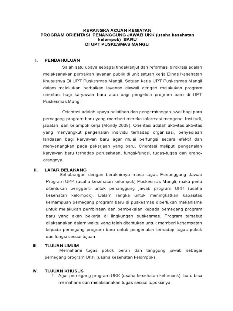 KAK Orientasi Ukk | PDF