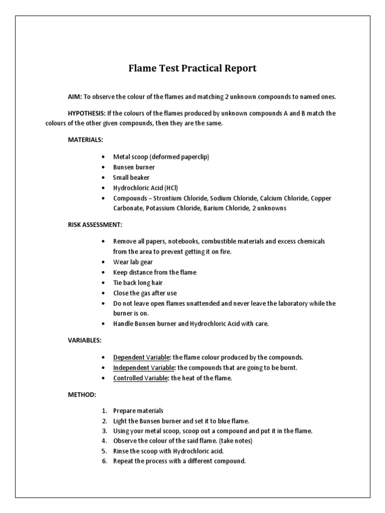 Flame Test Practical Report | Download Free PDF | Hydrochloric Acid ...