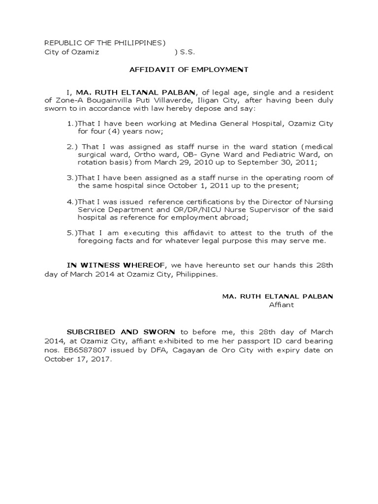 Affidavit of Employment | PDF