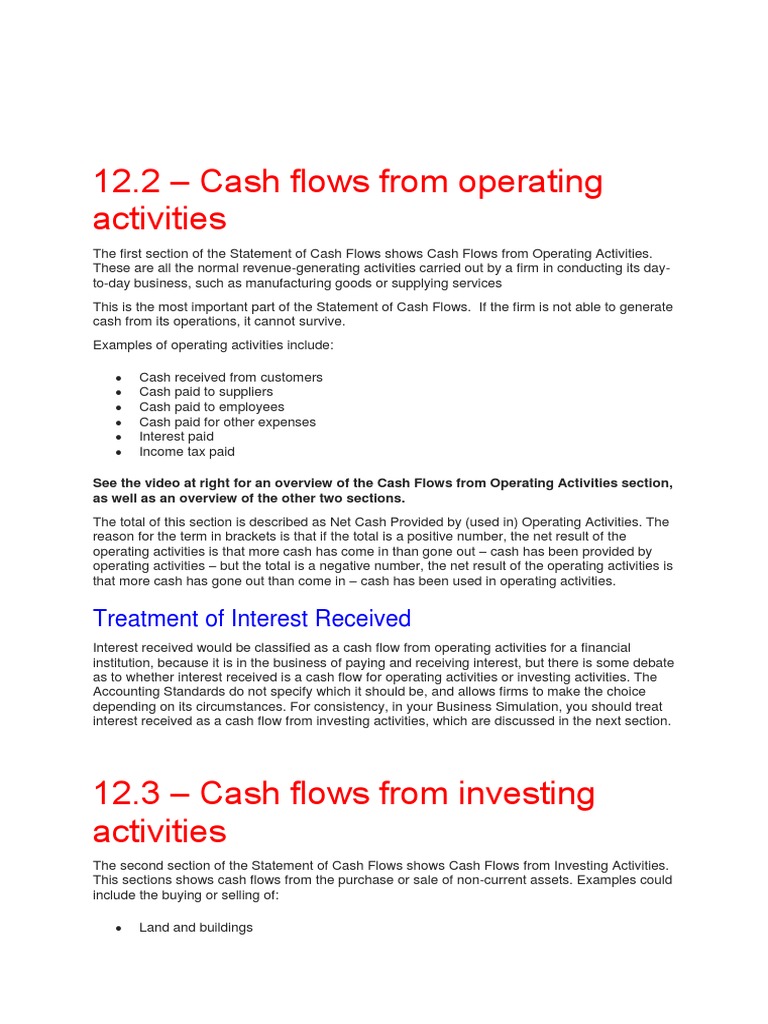 12.2 - Cash Flows From Operating Activities: Treatment of Interest ...