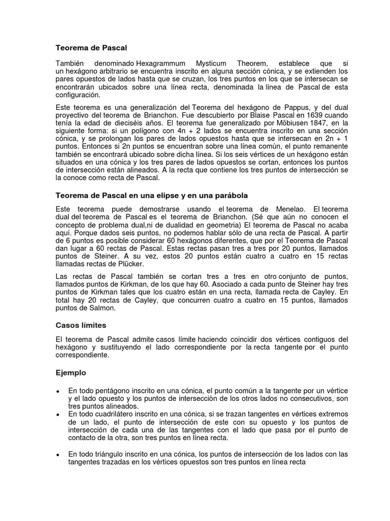 Teorema de Pascal | PDF | René Descartes | Geometría Elemental