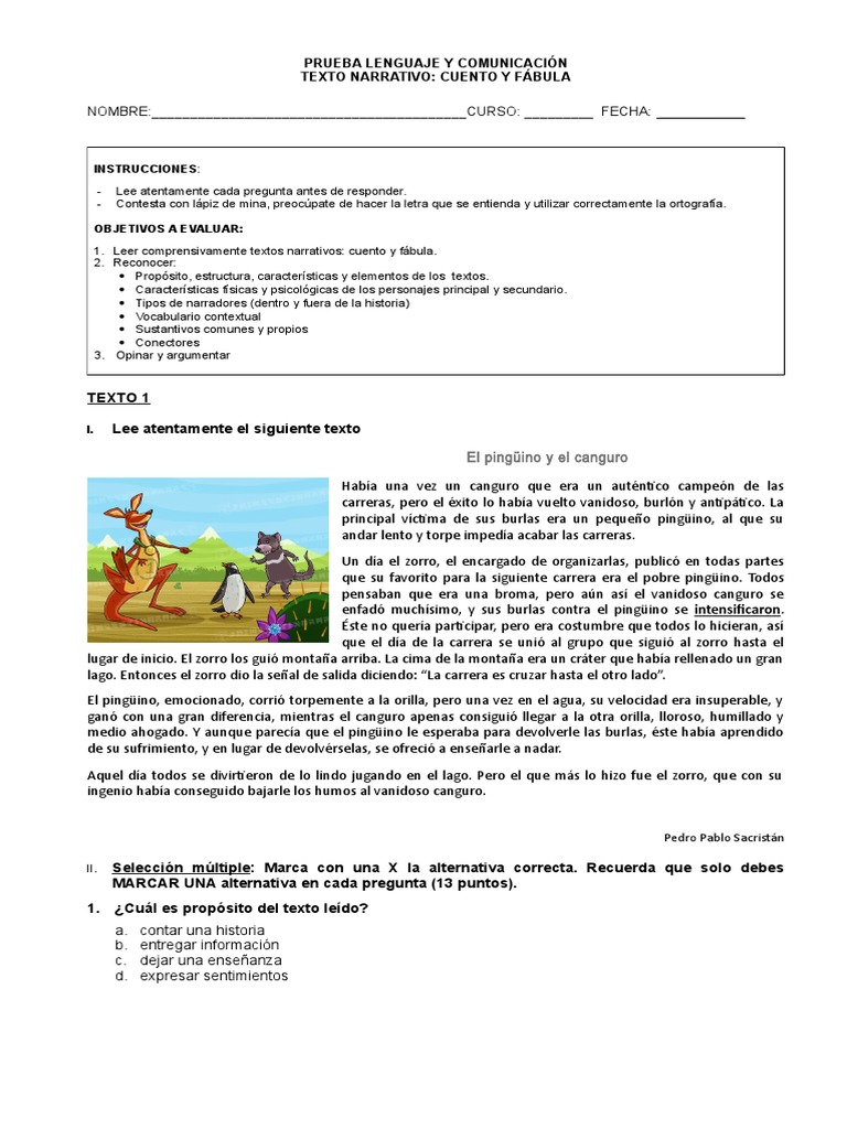 Prueba Cuento Fabula 2018 | Cuentos | Fábula