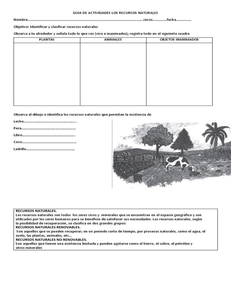 GUIA DE ACTIVIDADES LOS RECURSOS NATURALES 4°