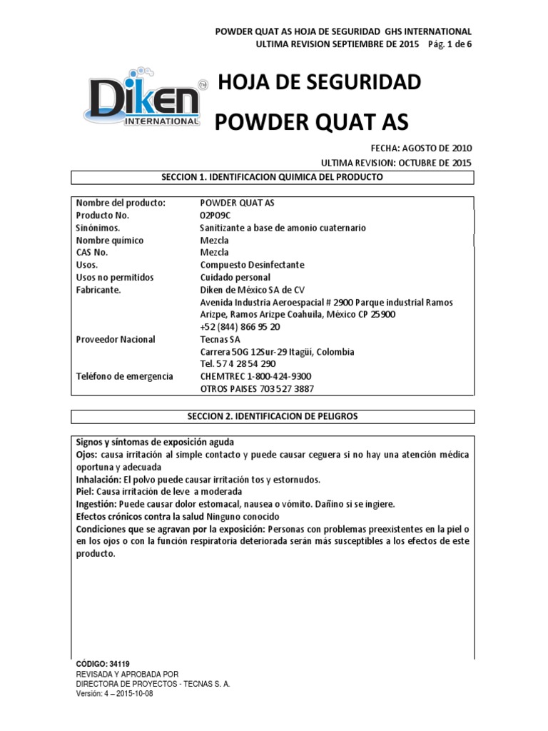 Powder Quat A-S Hds (v-4) | PDF | Nitrogen | Carbon