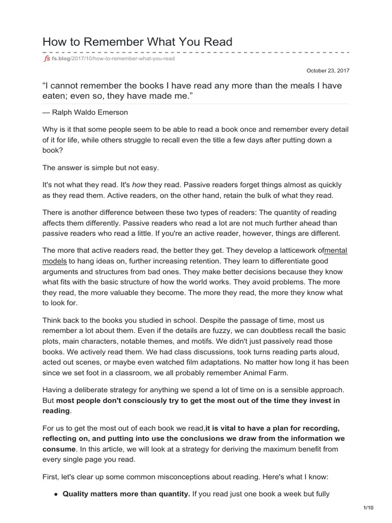 A Strategy for Remembering What You Read | PDF | Books | Narrative