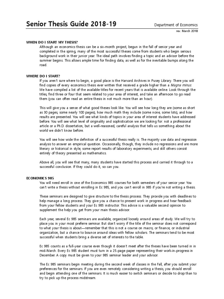 Senior Thesis Guide 2018-19: When Do I Start My Thesis? | Download Free ...