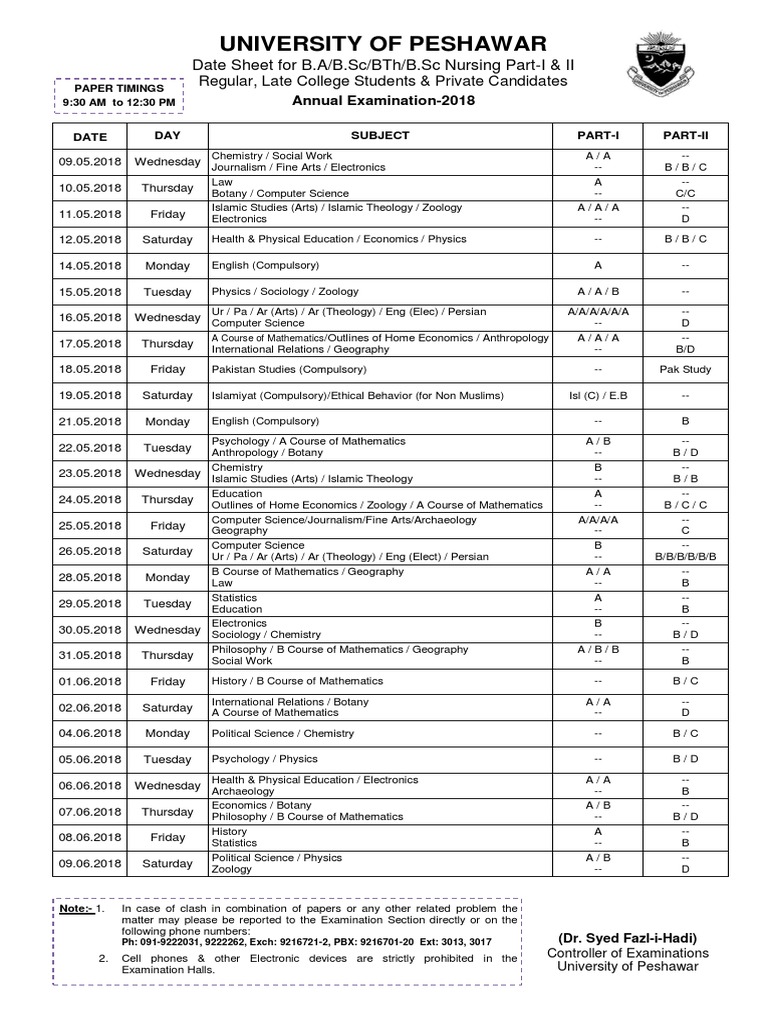06-BA Date Sheet Annual 2018 Final | PDF | Academia | Science