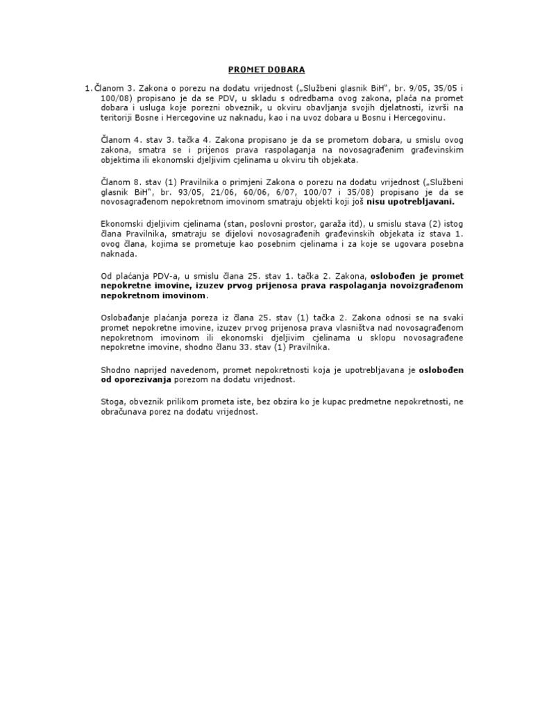 PDV na Promet Dobara u BiH | PDF