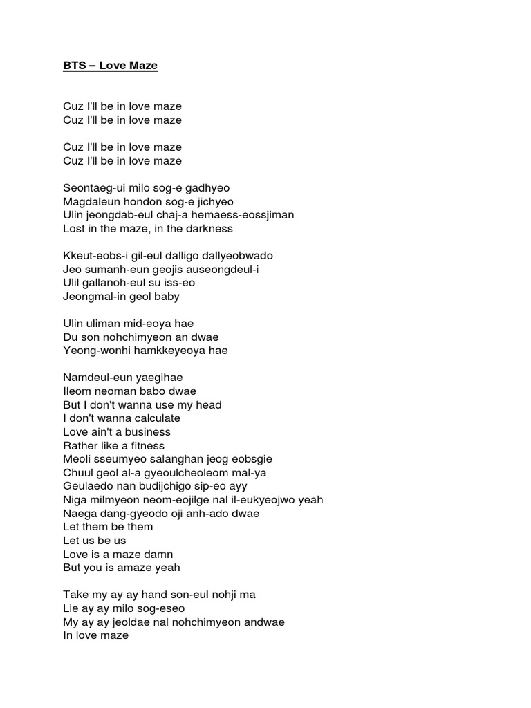 BTS Love Maze Lyrics | PDF