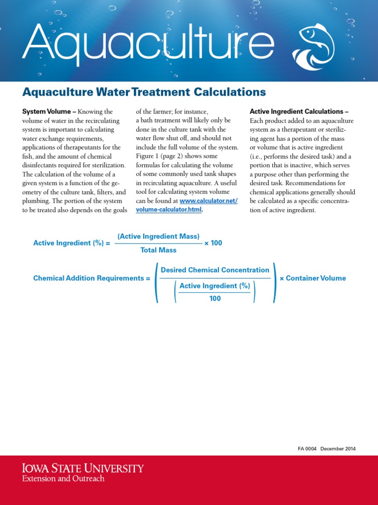 Aquaculture Water Treatment Volume Calculations | PDF | Volume | United ...