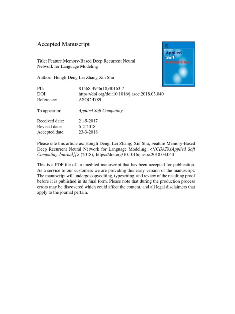 Accepted Manuscript: Applied Soft Computing | PDF | Artificial Neural ...