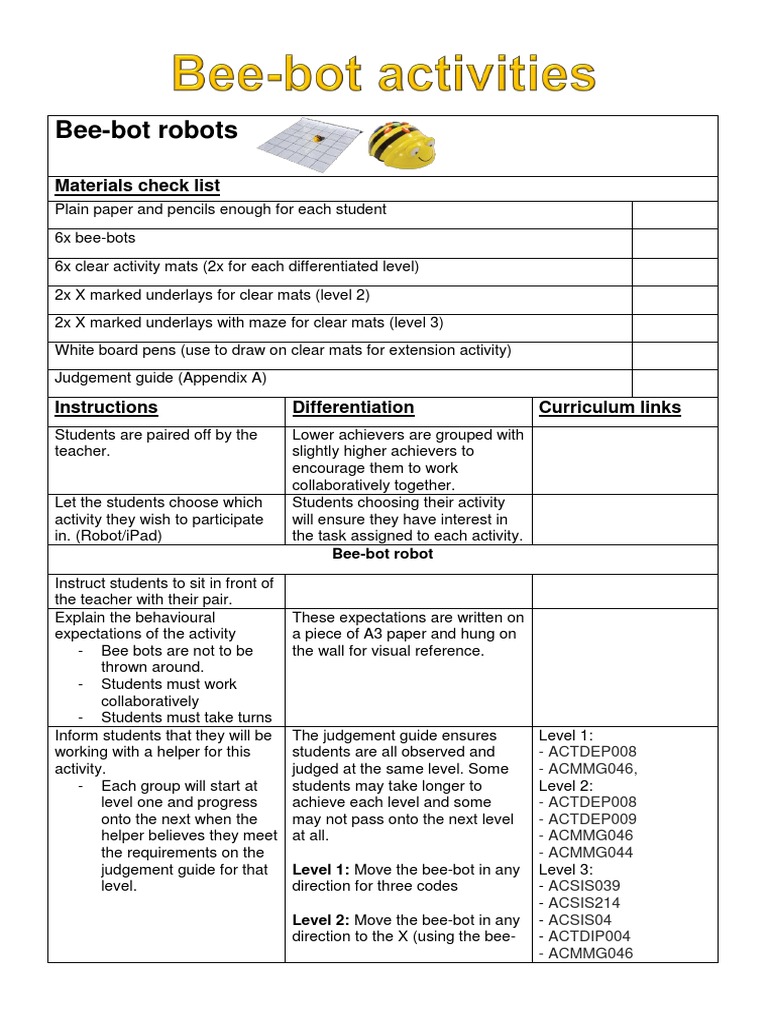 Beebot Activty Outline | PDF | Education Theory | Communication
