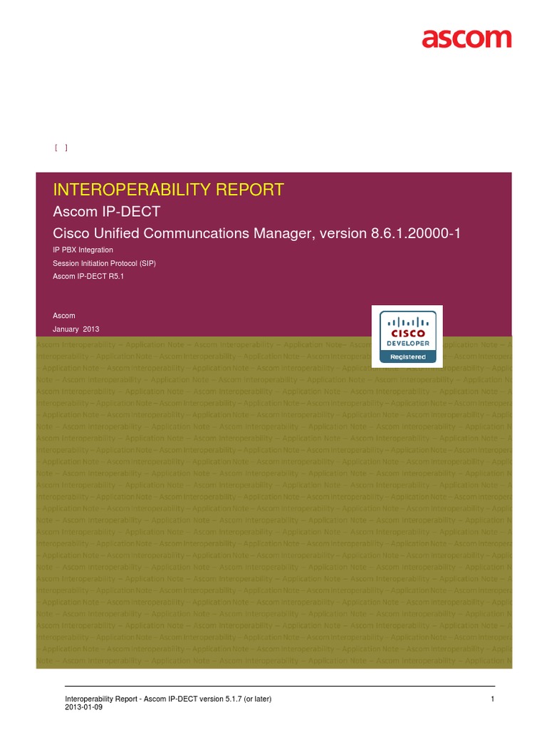 Ascom Interoperability Report - CUCMv8.6 - R4 | PDF | Session Initiation Protocol | Transport ...