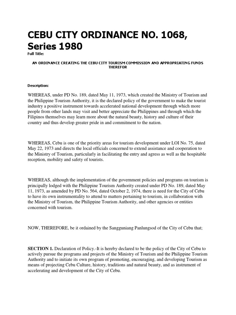 Cebu City Ordinance No | PDF | Commissioner | Tourism
