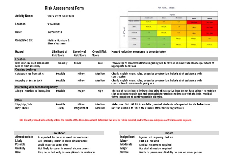Risk Assessment Completed | PDF | Risk Assessment | Risk
