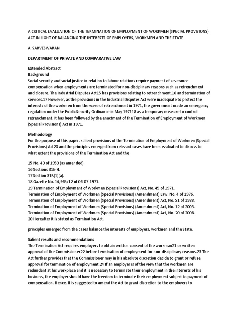 Evaluation of Termination Act Balance | PDF | Employment | Public Sphere