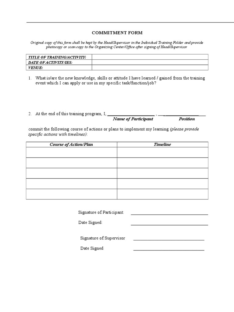 Commitment Form Sample | PDF