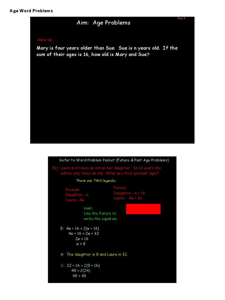 Age Word Problems - LMT | PDF | Television Series | Leisure