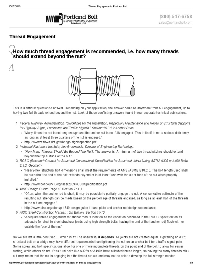 Thread Engagement - Portland Bolt | PDF | Nut (Hardware) | Screw