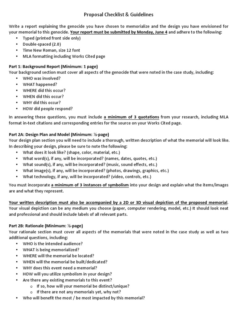 Proposal Checklist & Guidelines: Part 1: Background Report (Minimum: 1 ...