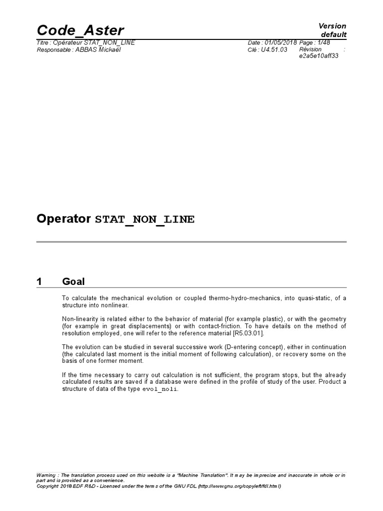 Code - Aster: Operator STAT - NON - LINE | PDF | Teaching Mathematics