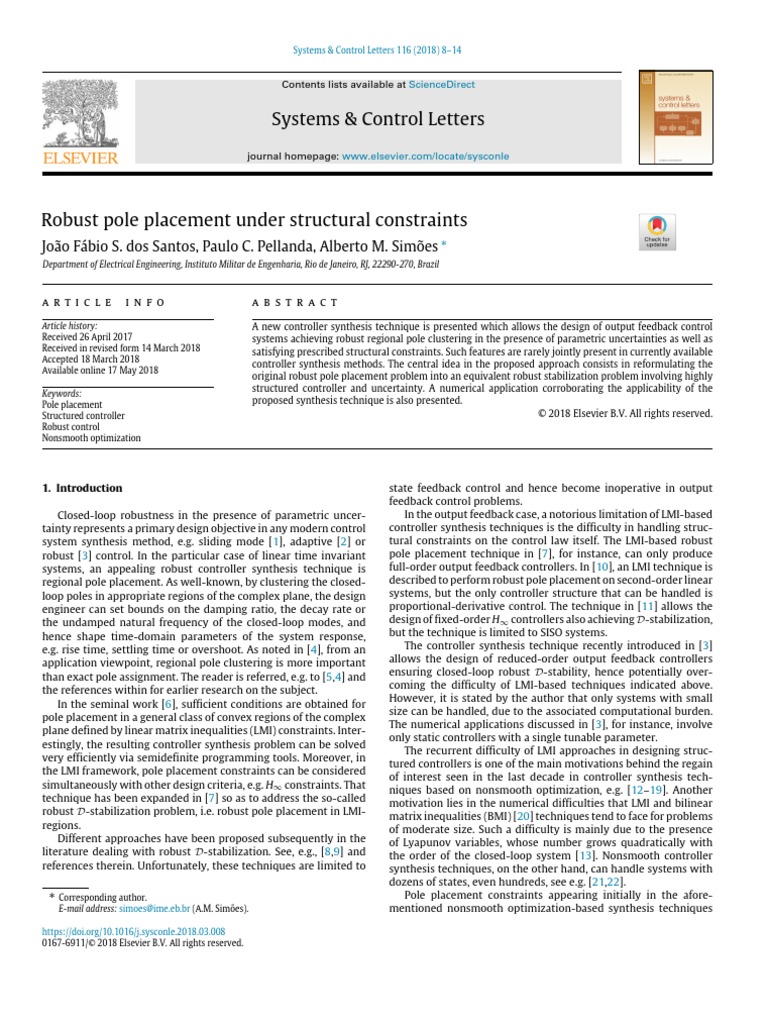 2018 Robust Pole Placement Under Structural Constraints | PDF | Control Theory | Matrix ...