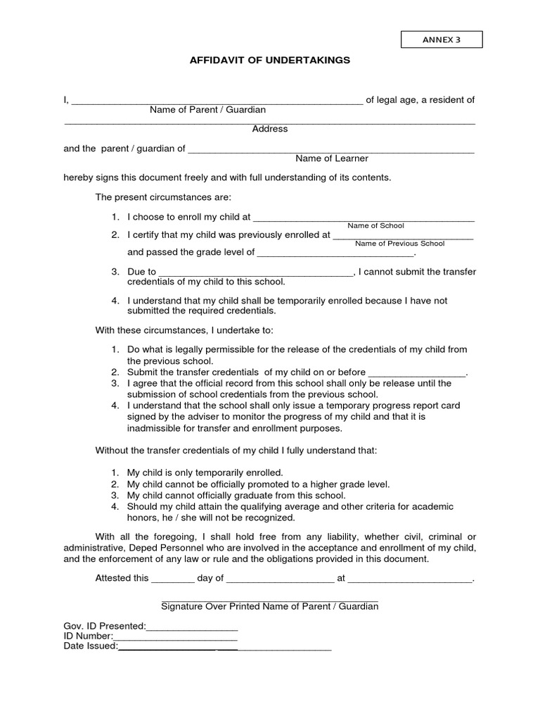 Do #3 s2018 - Annex 3 Affidavit-Of-undertakings | PDF | Credential ...