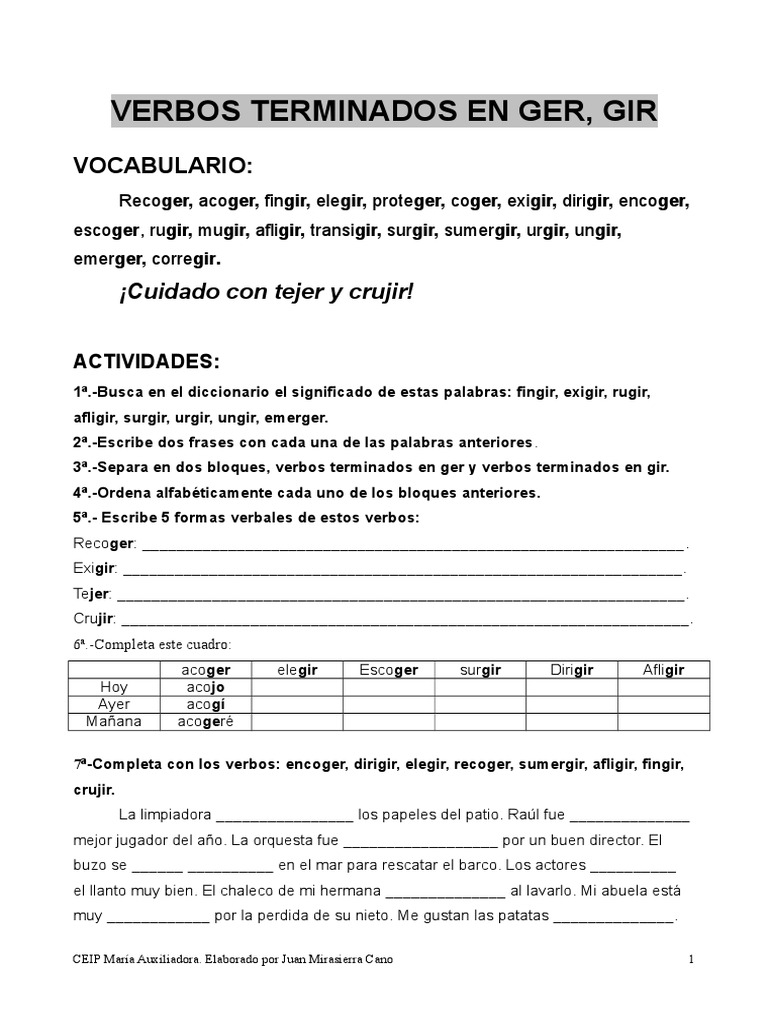 Verbos Terminados en Ger Gir | PDF