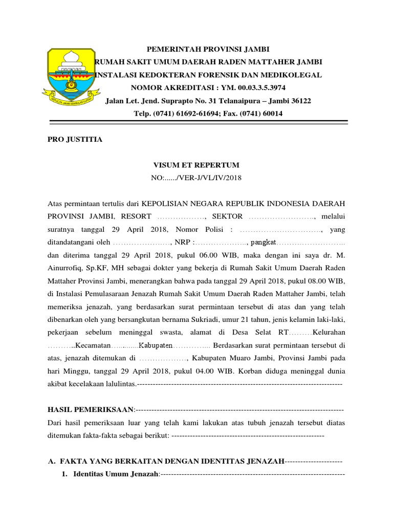 Contoh Visum Kecelakaan Lalu Lintas | PDF