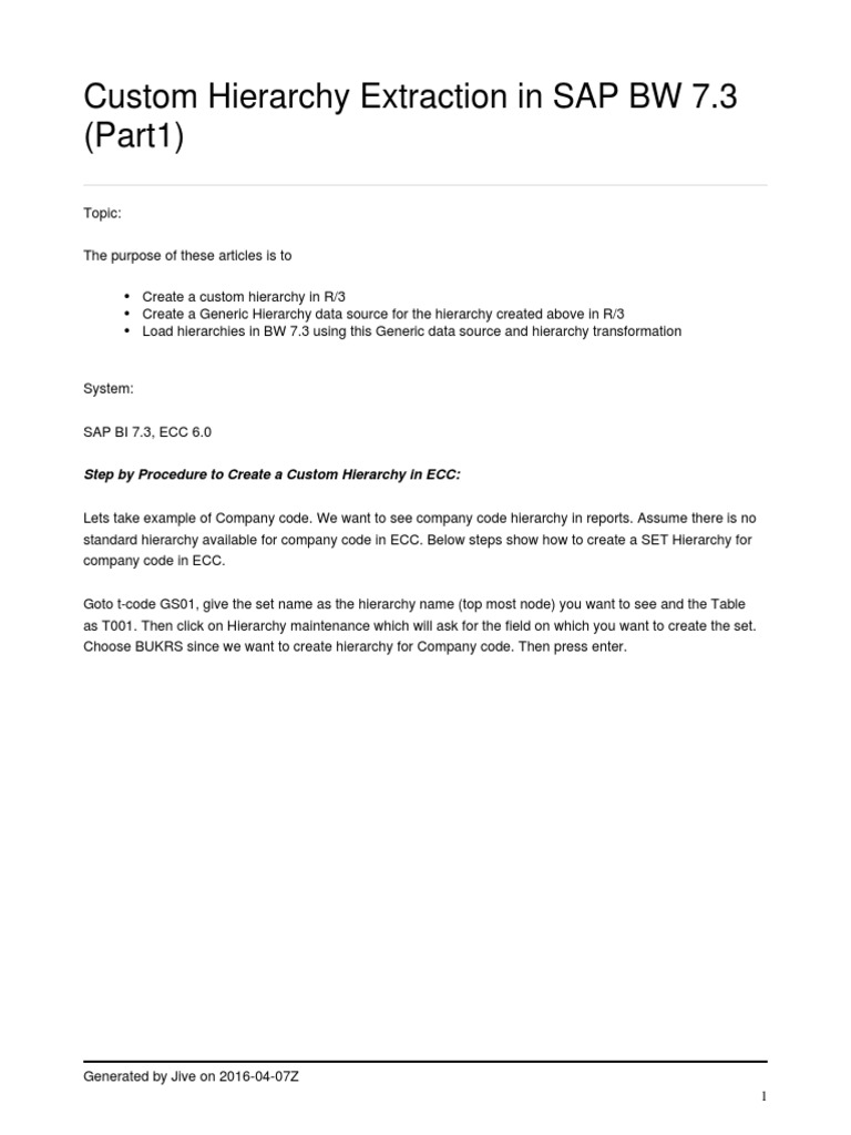 Custom Hierarchy Extraction In Sap Bw 7 3 Part 1 Pdf Hierarchy Computer Programming