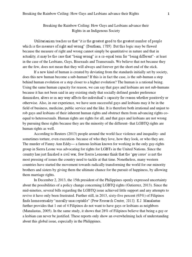 Breaking The Rainbow Ceiling: How Gays and Lesbians Advance Their Rights in Bondoc, As An ...