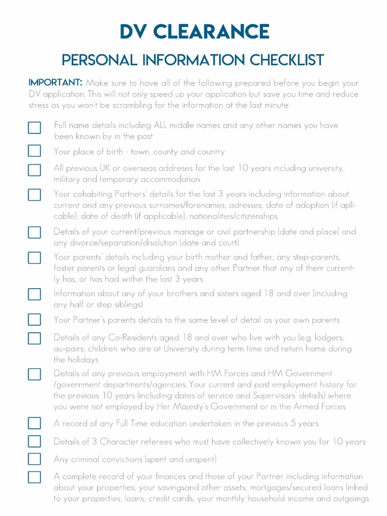 DV Clearance Application Checklist | PDF