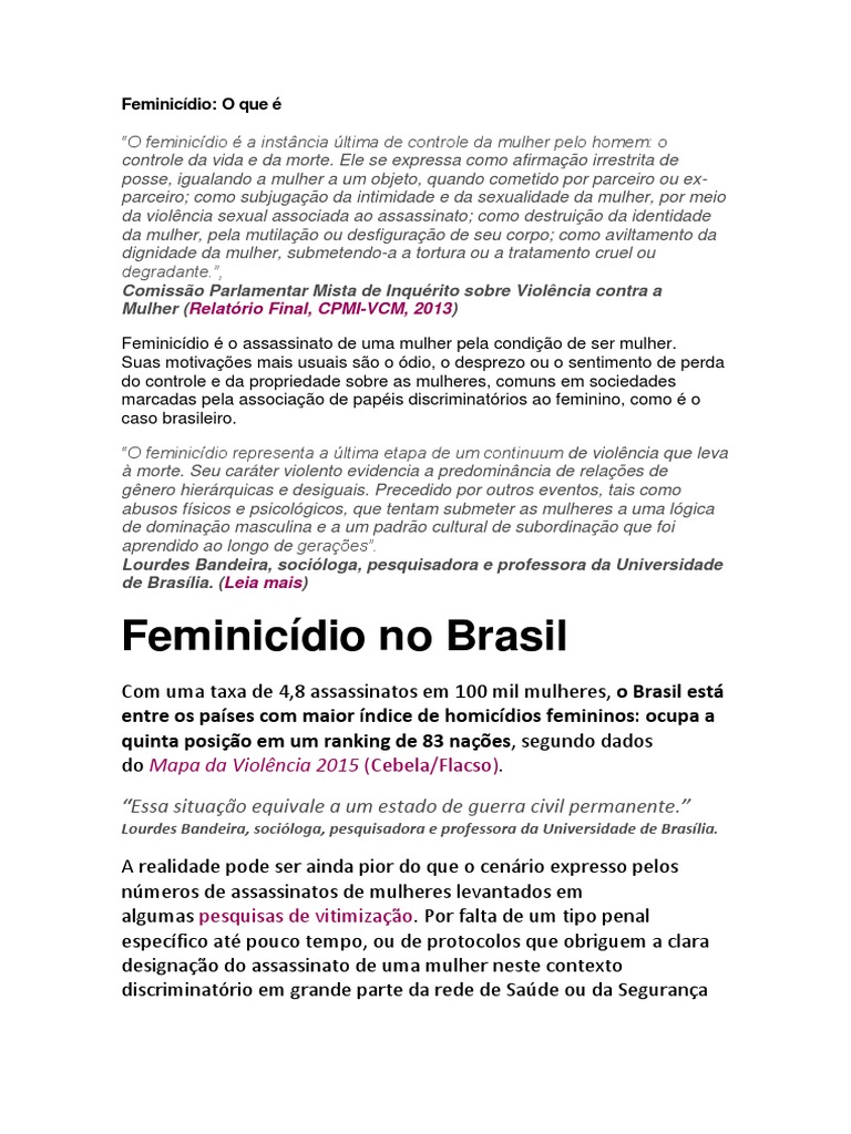 Feminicidio No Brasil Pdf Estupro Violência