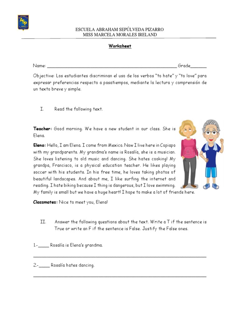 Likes and Dislikes Reading Worksheet | PDF