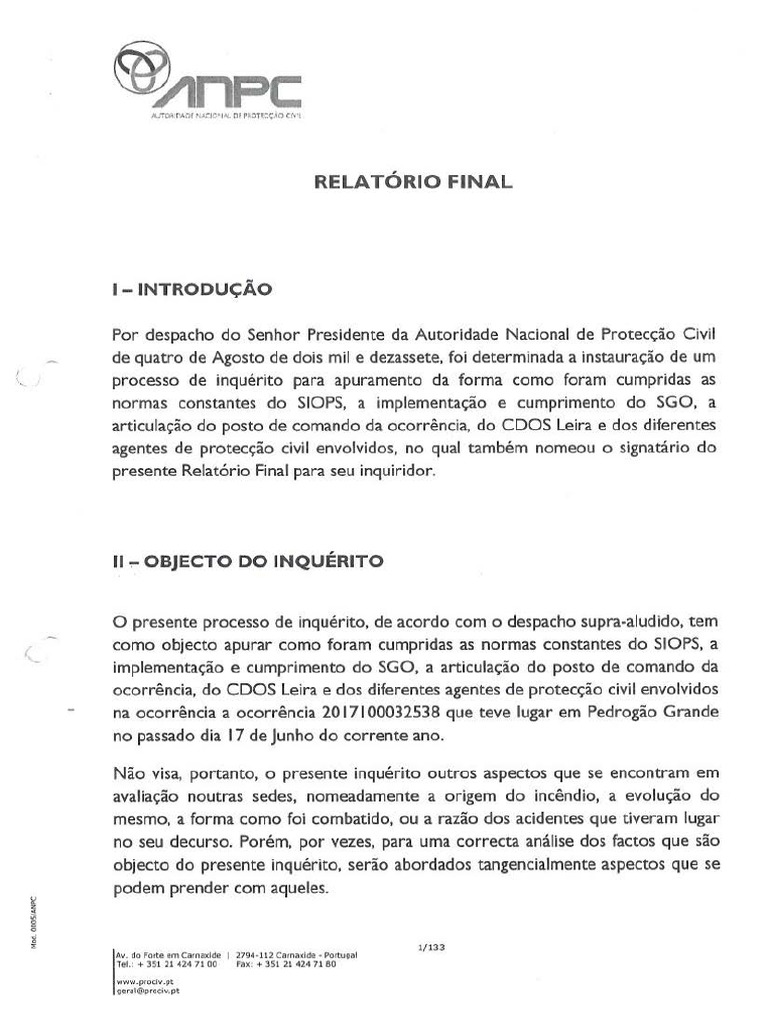 Relatório ANPC | PDF | Estatuto | Portugal