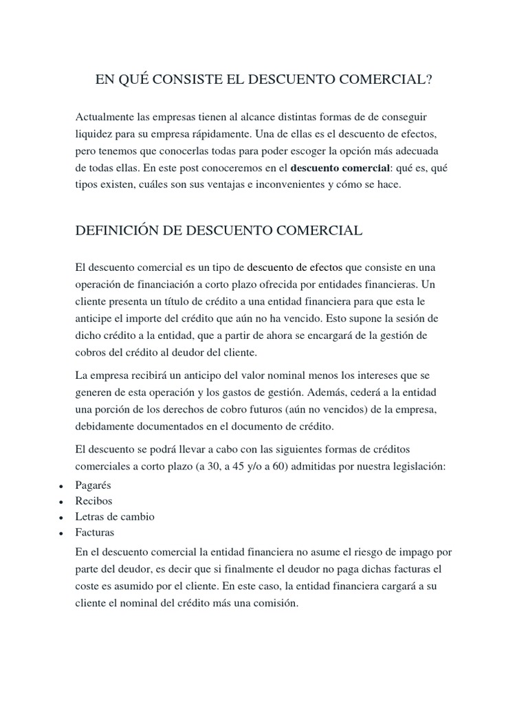 Descuento Comercial | PDF | Pagaré | Bancos