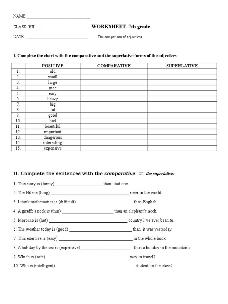 WORKSHEET-7th Grade | PDF