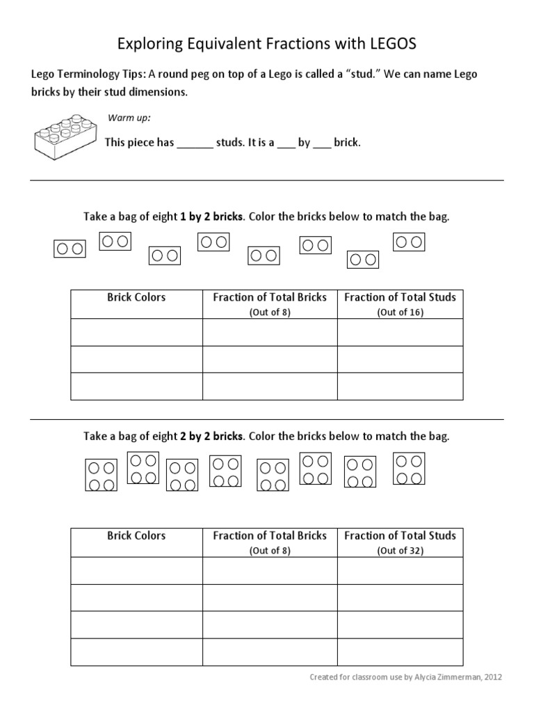 Lego Exploring Equivalent Fractions With Legos PDF | PDF | Teaching ...
