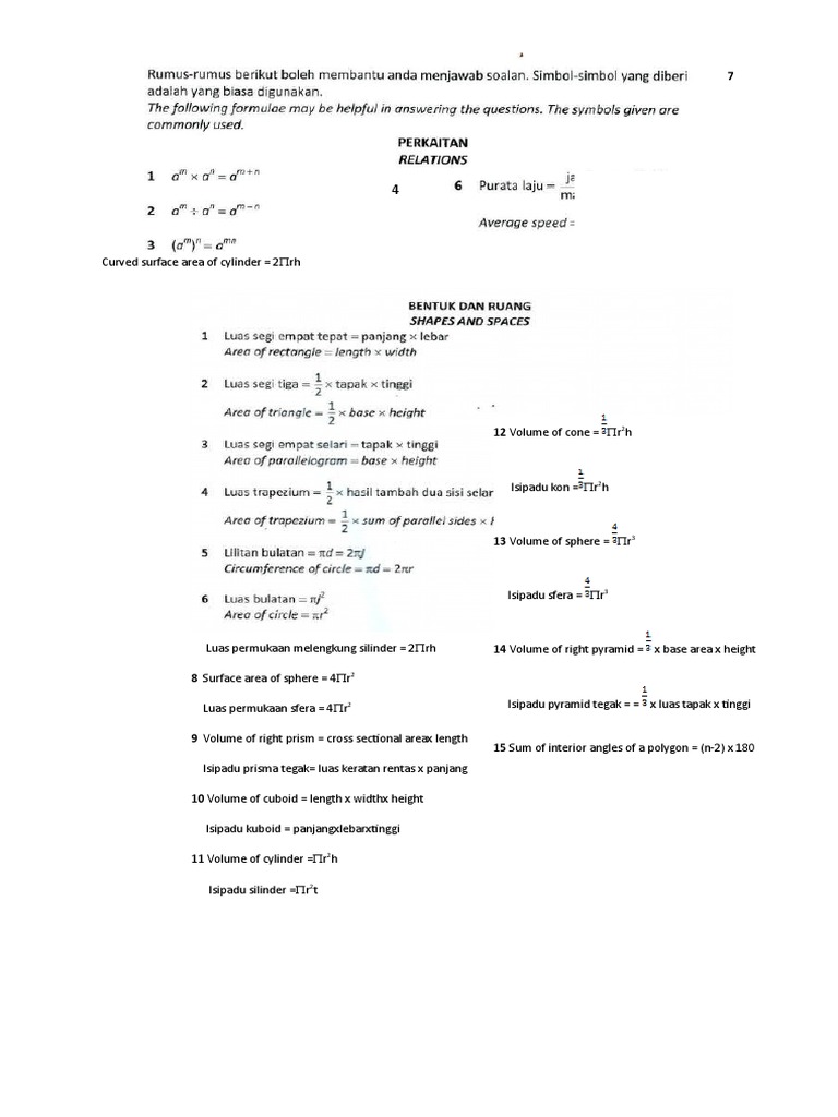 Rumus Matematik Form2 | PDF