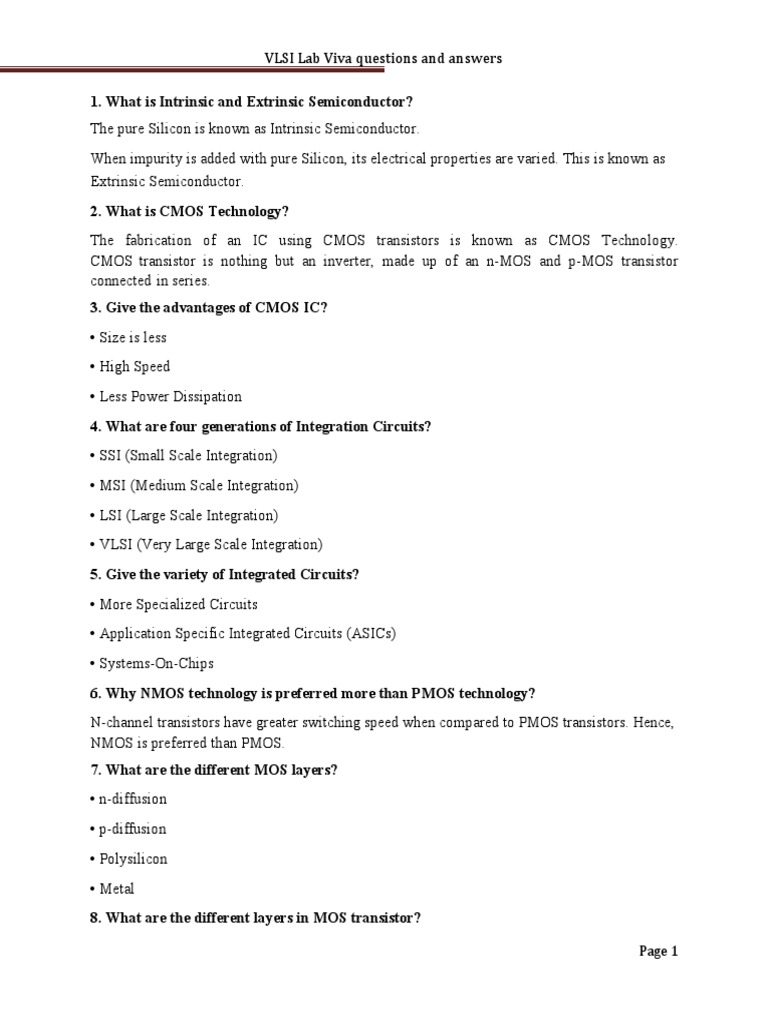 VLSI Lab Viva Questions and Answers 1 | PDF | Mosfet | Cmos