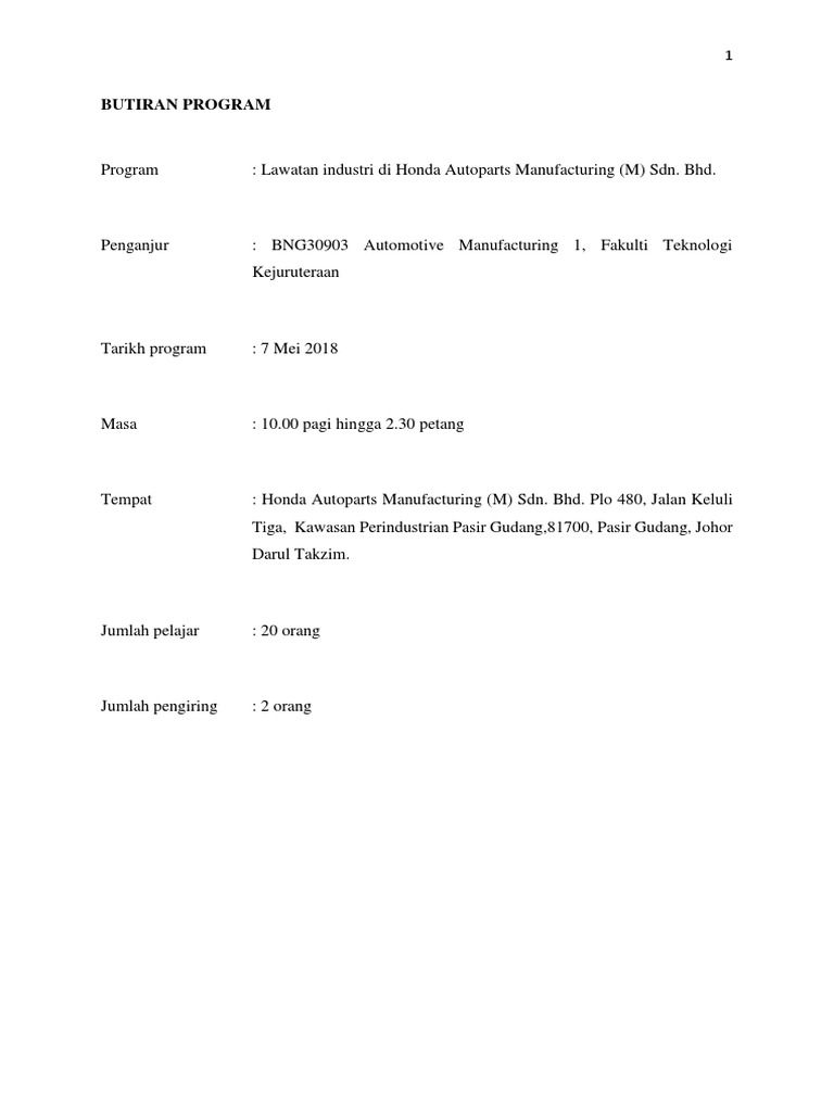 industrial visit Report example